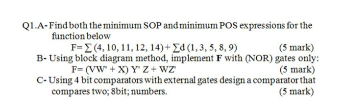 Solved Q1. A-Find both the minimum SOP and minimum POS | Chegg.com