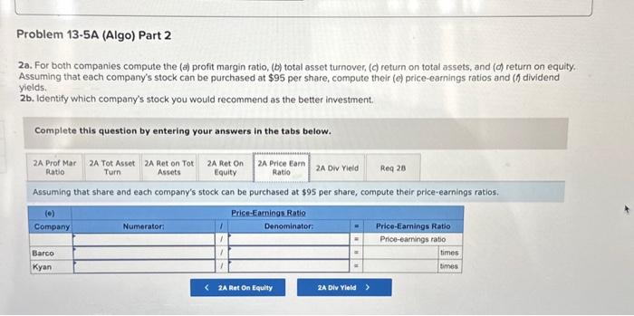 Solved Required information Problem 13-5A (Algo) Comparative | Chegg.com