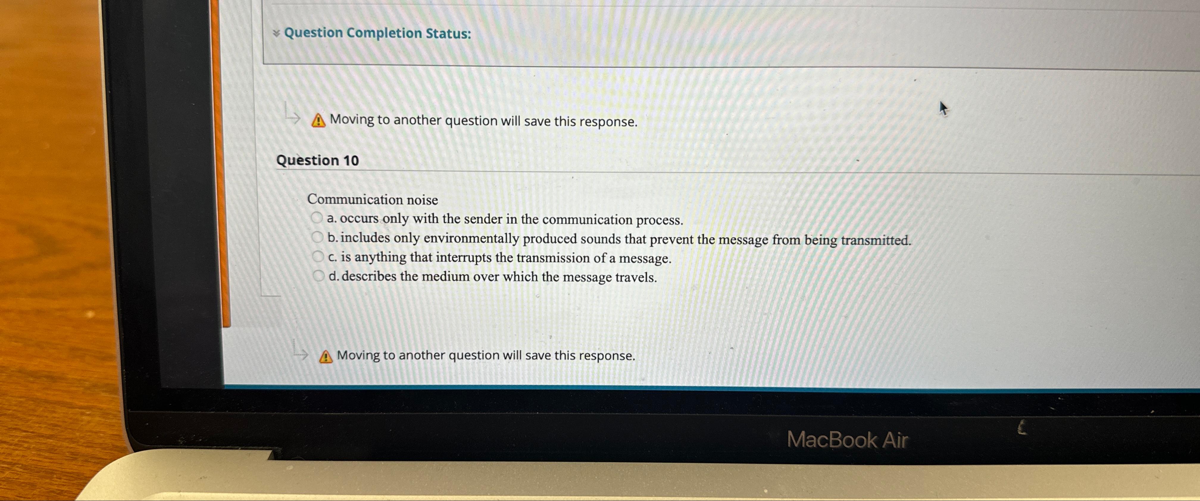 Solved Communication noisea. ﻿occurs only with the sender in | Chegg.com