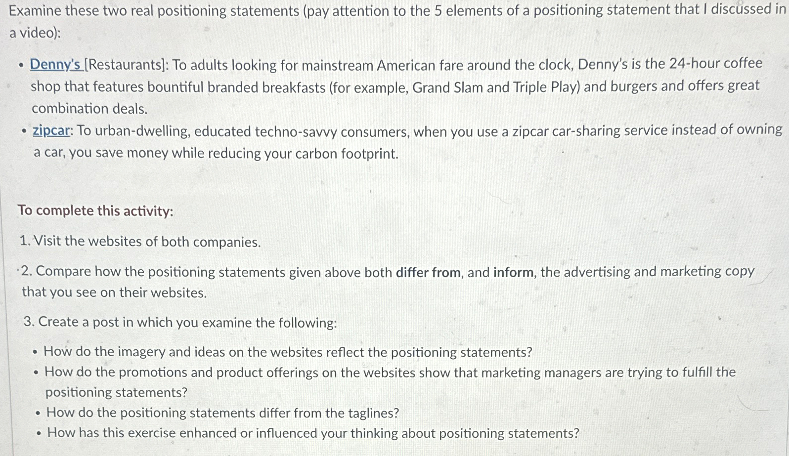 Solved Examine these two real positioning statements (pay | Chegg.com