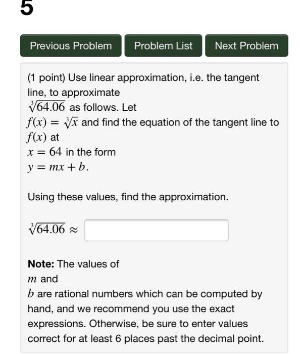 Solved Previous Problem Problem List Next Problem (1 point) | Chegg.com