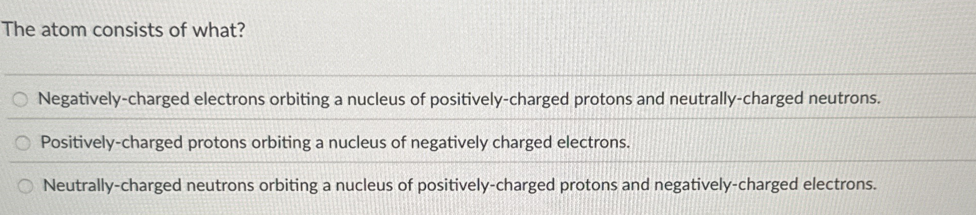 Solved The atom consists of what?Negatively-charged | Chegg.com