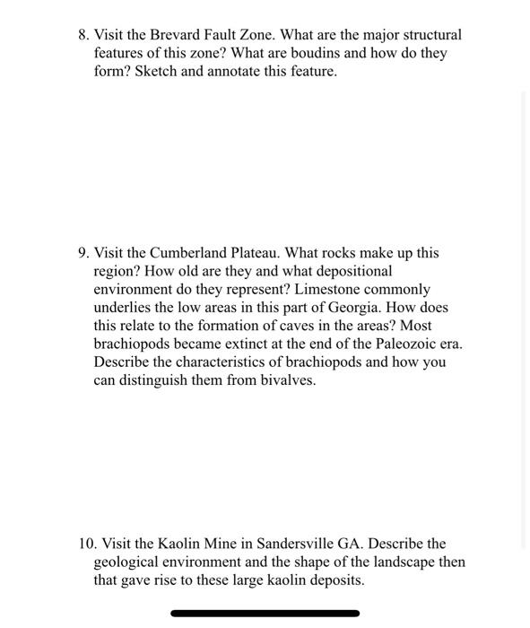 Solved 8. Visit the Brevard Fault Zone. What are the major | Chegg.com