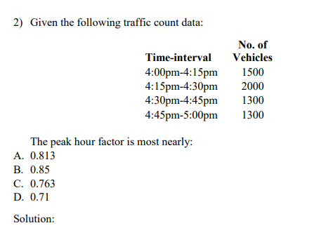 Solved Given the following traffic count data:The peak hour | Chegg.com