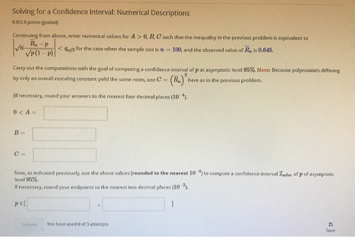Solving for a Confidence Interval: Algebra 2 points | Chegg.com