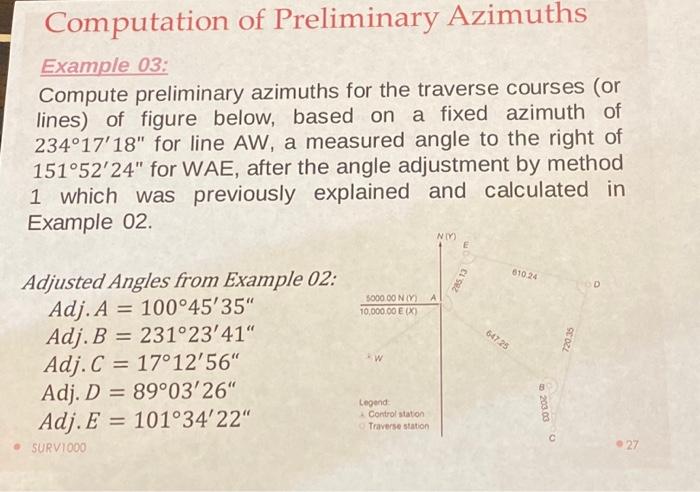 Solved Computation of Preliminary Azimuths Example 03: | Chegg.com