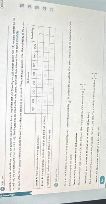Solved A number cube is rolled three times. An outcome is | Chegg.com