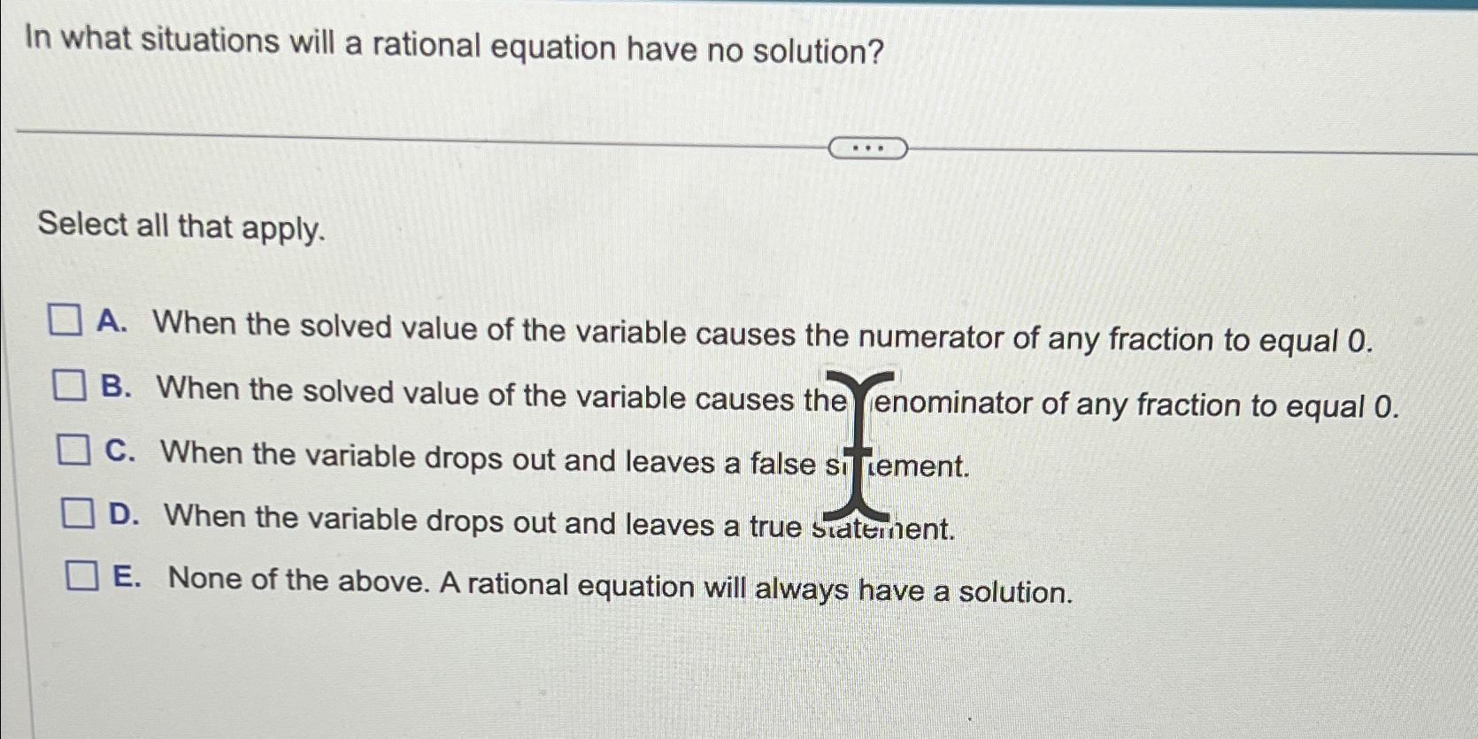 Solved In what situations will a rational equation have no | Chegg.com