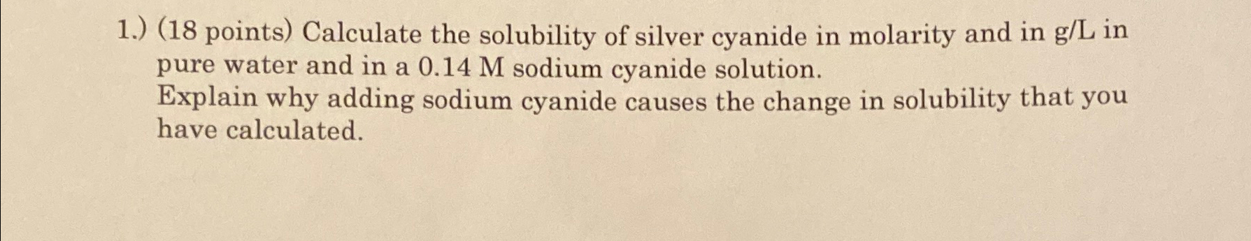Solved Calculate the solubility of silver cyanide in | Chegg.com
