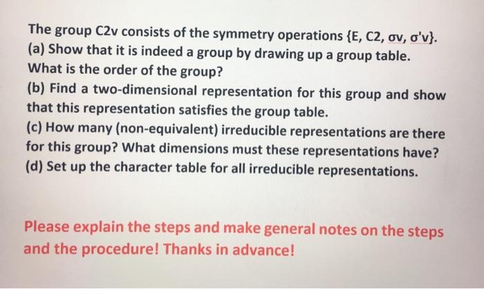 The group C2v consists of the symmetry operations {E, | Chegg.com