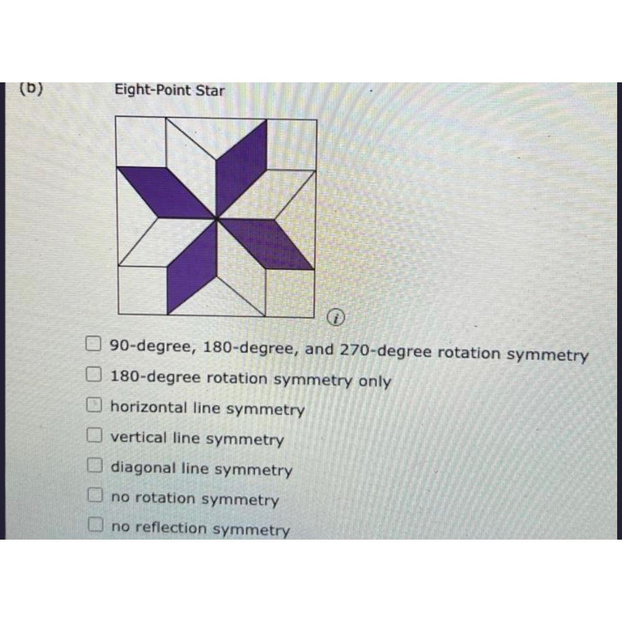Solved (b) ﻿Eight-Point Star90-degree, 180-degree, and | Chegg.com
