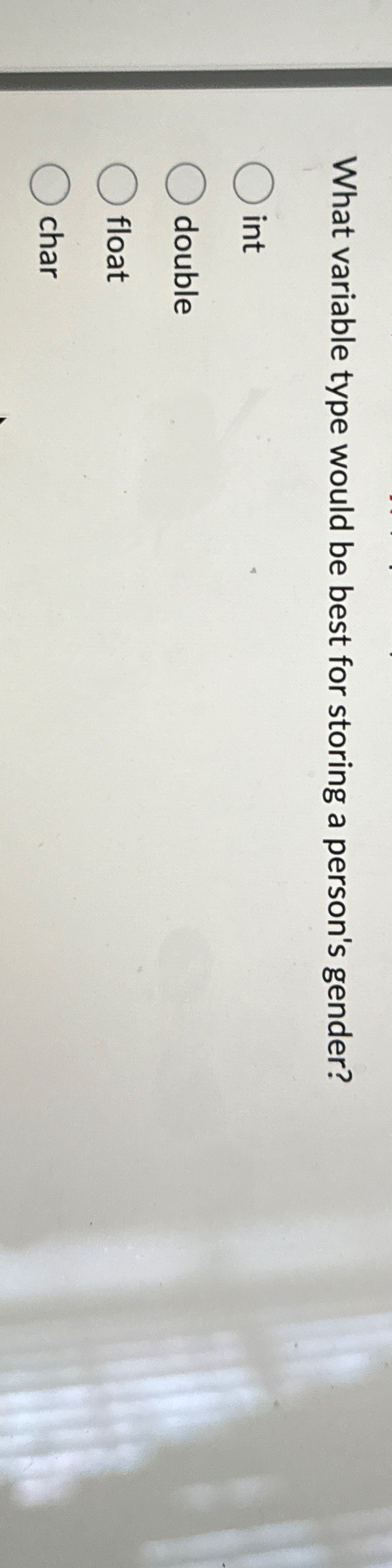 Solved What variable type would be best for storing a | Chegg.com