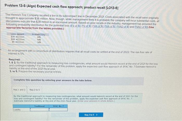 Solved Froblem 13-8 (Algo) Expected cash flow approach; | Chegg.com