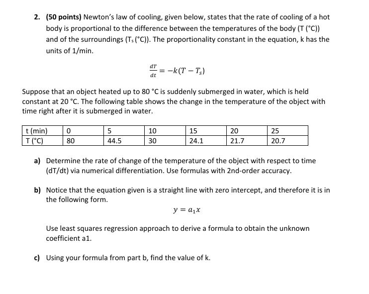 Solved 2. (50 ﻿points) ﻿Newton's law of cooling, given | Chegg.com