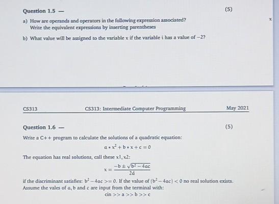 Solved (5) Question 1.5 - a) How are operands and operators | Chegg.com