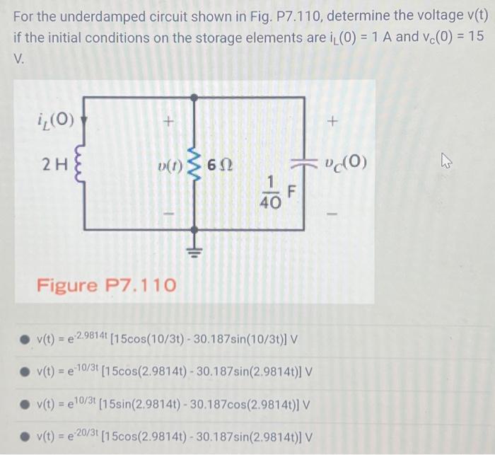 Solved For the underdamped circuit shown in Fig. P7.110, | Chegg.com
