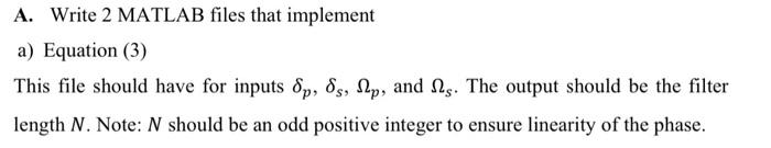 Solved A. Write 2 MATLAB files that implement a) Equation | Chegg.com