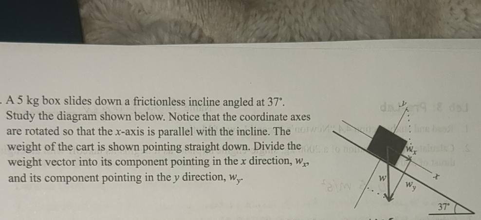 Solved A 5kg ﻿box slides down a frictionless incline angled | Chegg.com