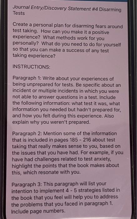 Journal Entry/Discovery Statement #4 Disarming Tests | Chegg.com