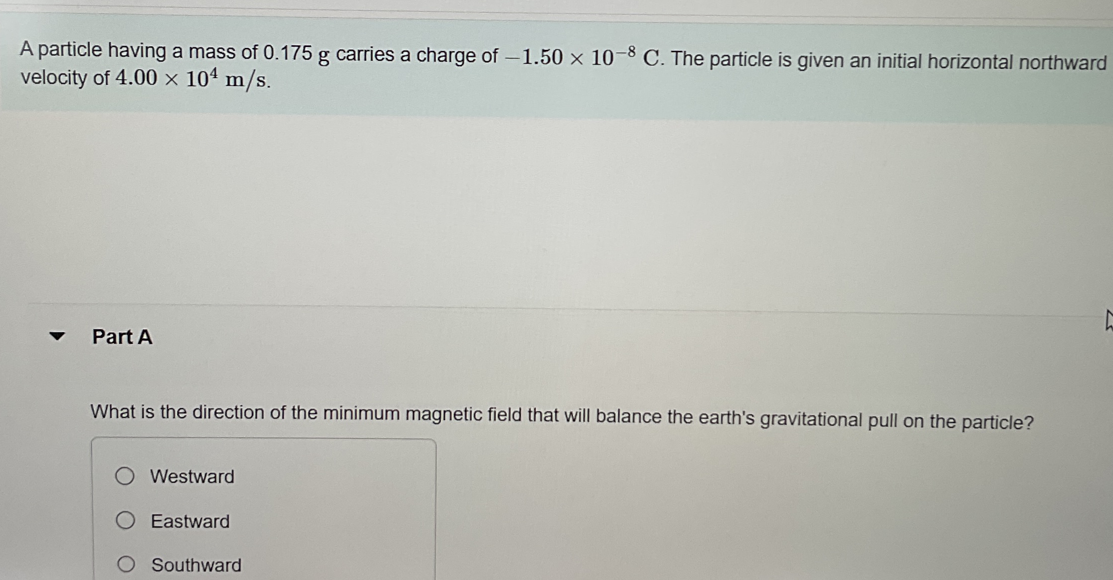 Solved A particle having a mass of 0.175 ﻿g carries a charge | Chegg.com