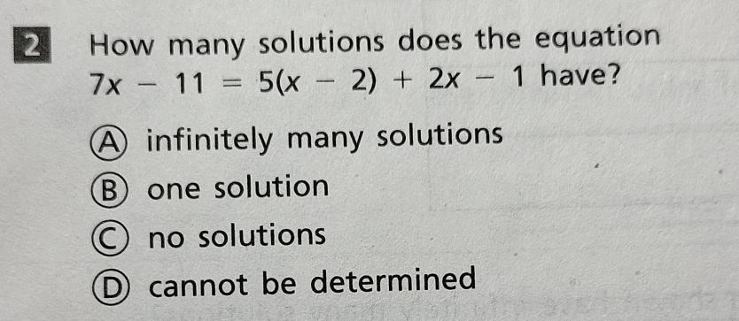 Solved 2 ﻿How many solutions does the equation | Chegg.com