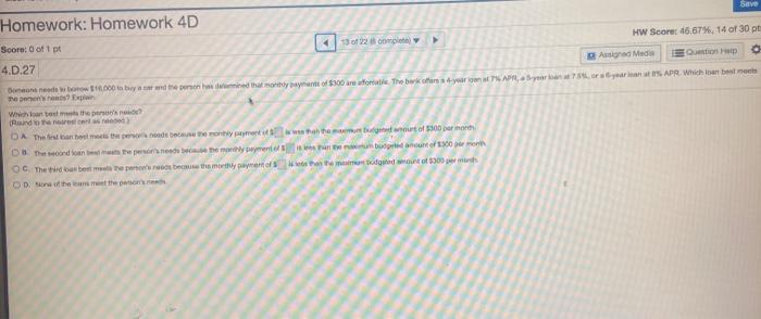 Solved 5 ve Homework: Homework 4D Score: 0 of 1 13 of 22 cm) | Chegg.com