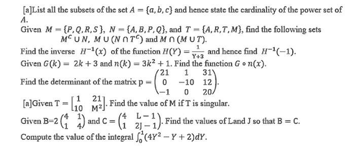 Solved [a]List all the subsets of the set and hence state | Chegg.com