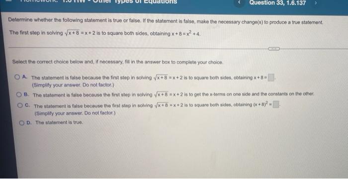 Solved Question 33, 1.6.137 Determine whether the following | Chegg.com