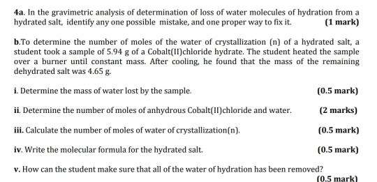 Solved 4a. In the gravimetric analysis of determination of | Chegg.com