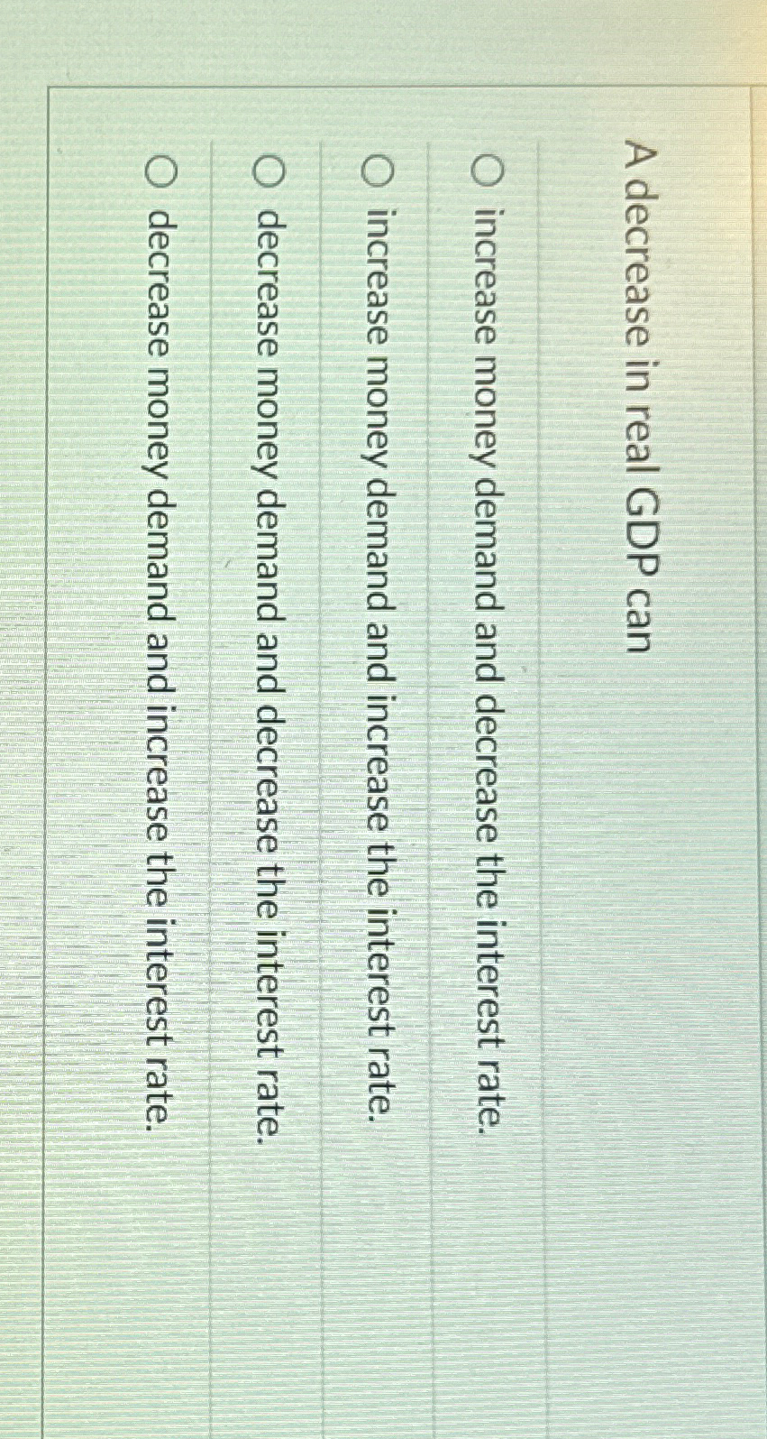 Solved A decrease in real GDP canincrease money demand and | Chegg.com