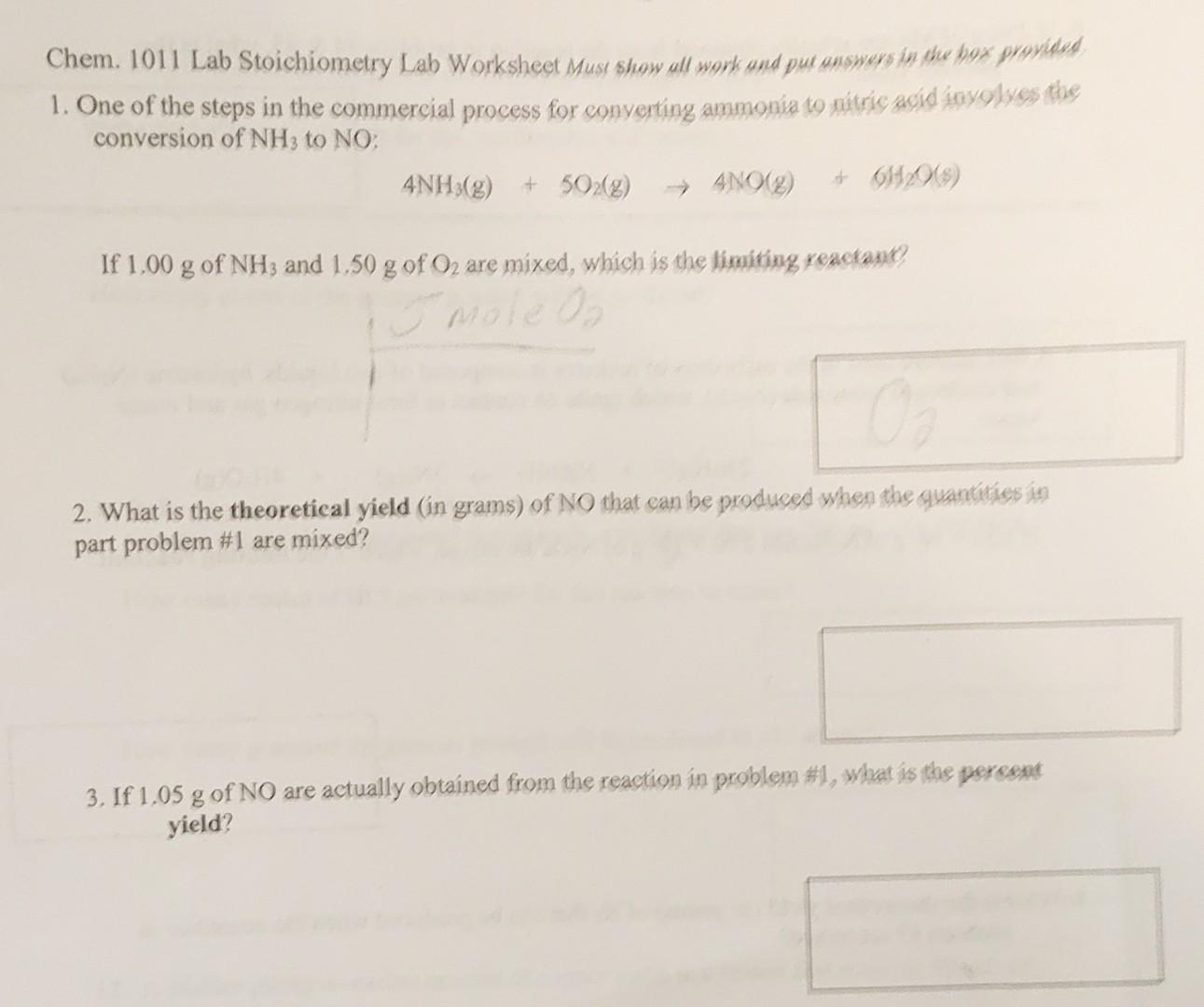 Solved Chem. 1011 Lab Stoichiometry Lab Worksheet Must show | Chegg.com