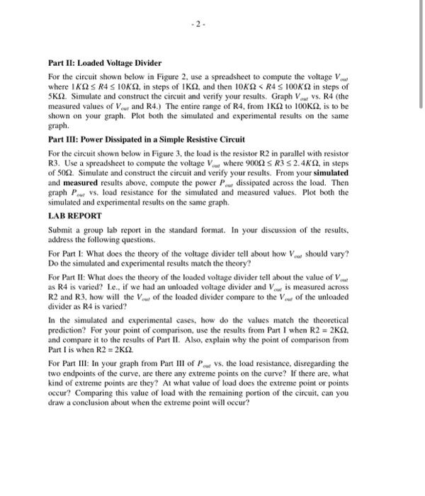 Part II: Loaded Voltage Divider For the circuit | Chegg.com