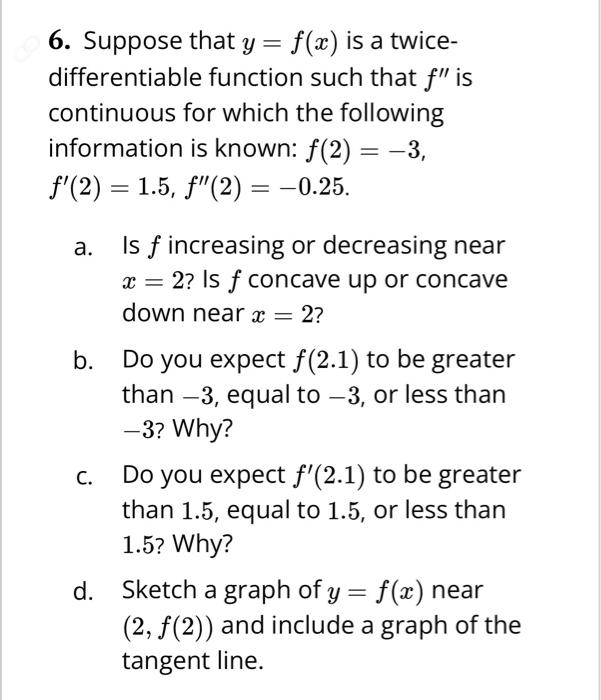 Solved 6. Suppose that y=f(x) is a twicedifferentiable | Chegg.com