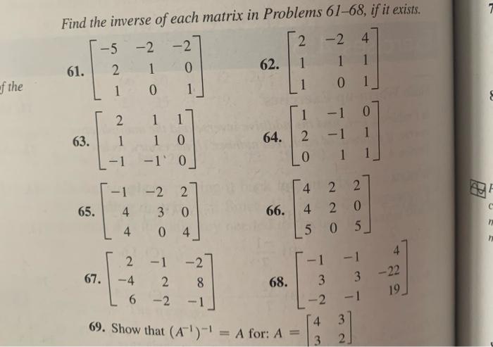 Solved Given M in Problems 39-48, find M−1 and show that | Chegg.com
