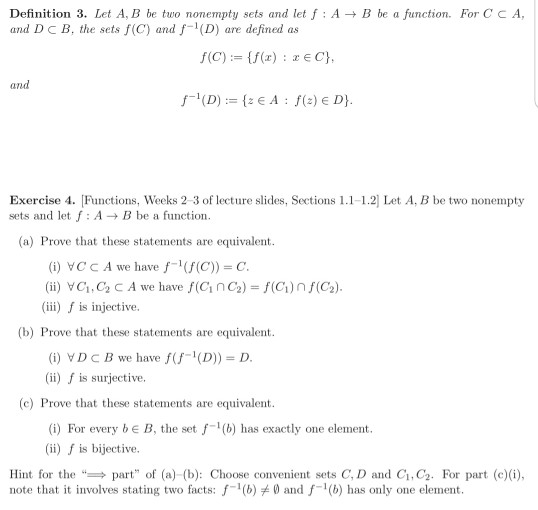 Solved Definition 3. Let A, B be two nonempty sets and let f | Chegg.com