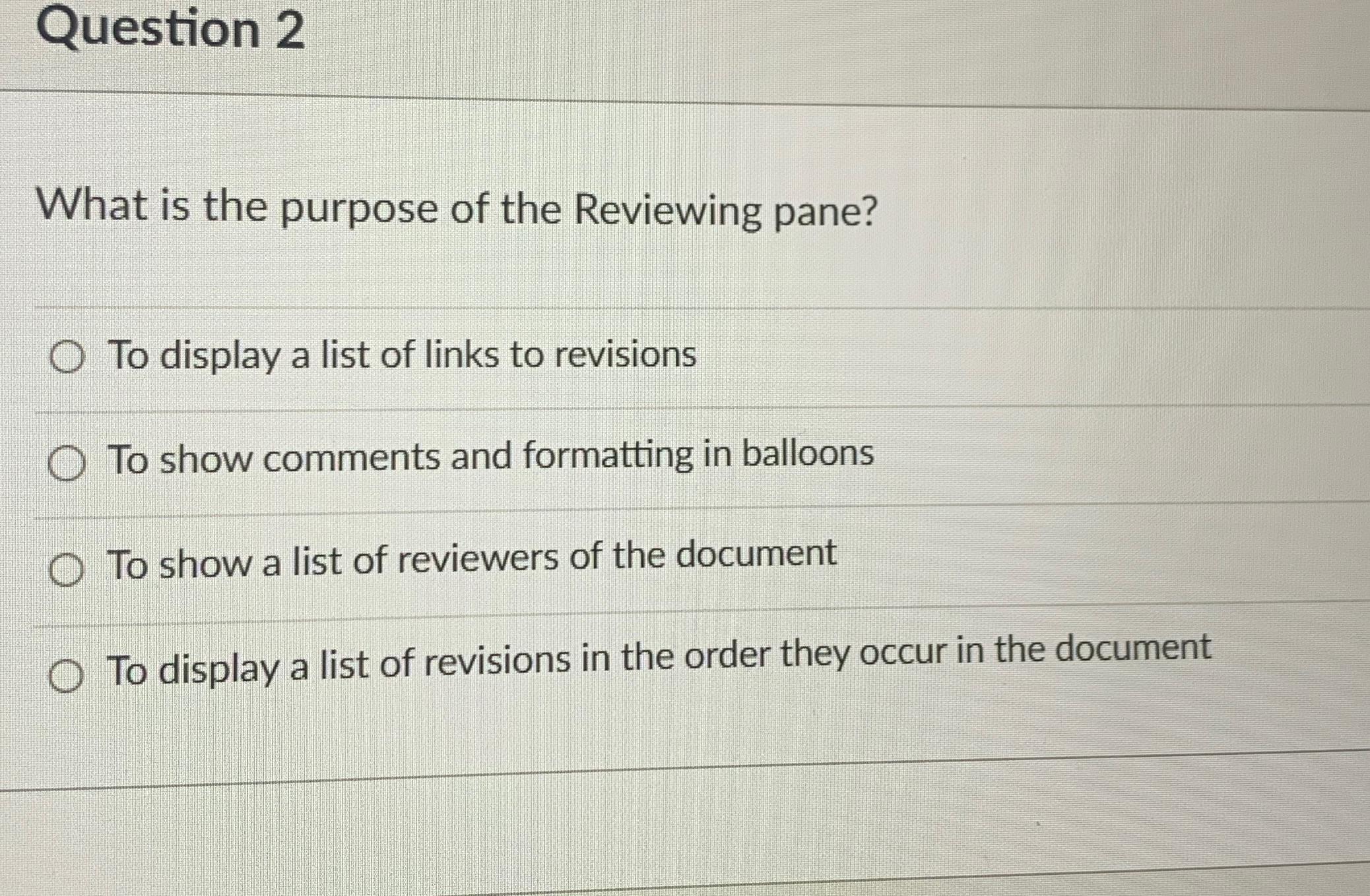 Solved Question 2What is the purpose of the Reviewing | Chegg.com