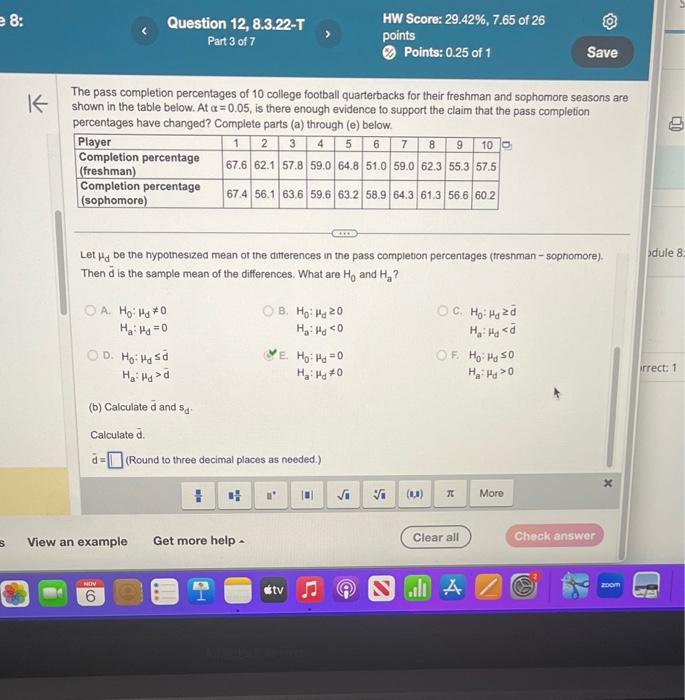 Solved The pass completion percentages of 10 college | Chegg.com