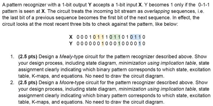 Solved A pattern recognizer with a 1-bit output Y accepts a | Chegg.com
