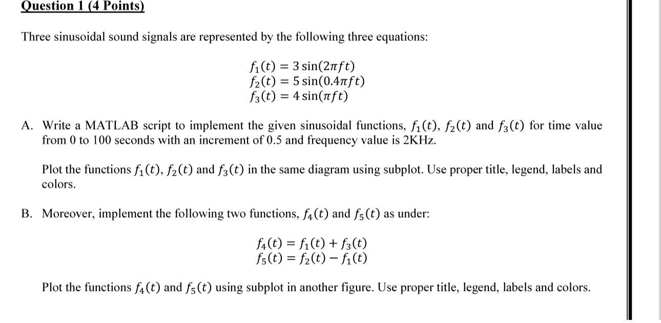 Solved Question 1 (4 ﻿Points)Three sinusoidal sound signals | Chegg.com