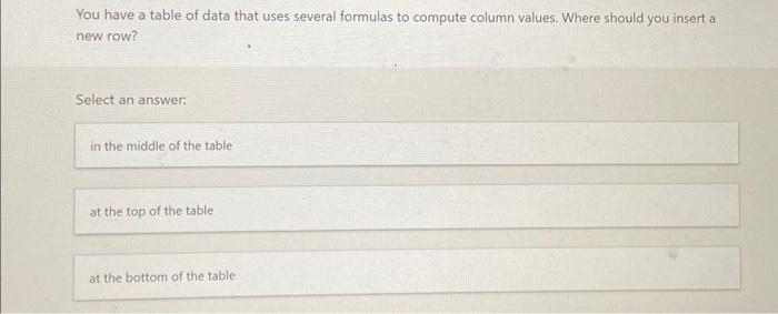 Solved You have a table of data that uses several formulas | Chegg.com