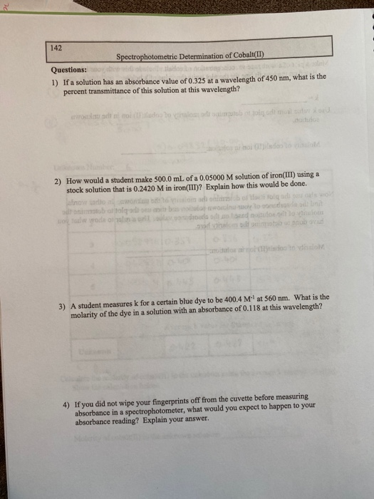 Solved 142 Spectrophotometric Determination Of Cobalt Ii