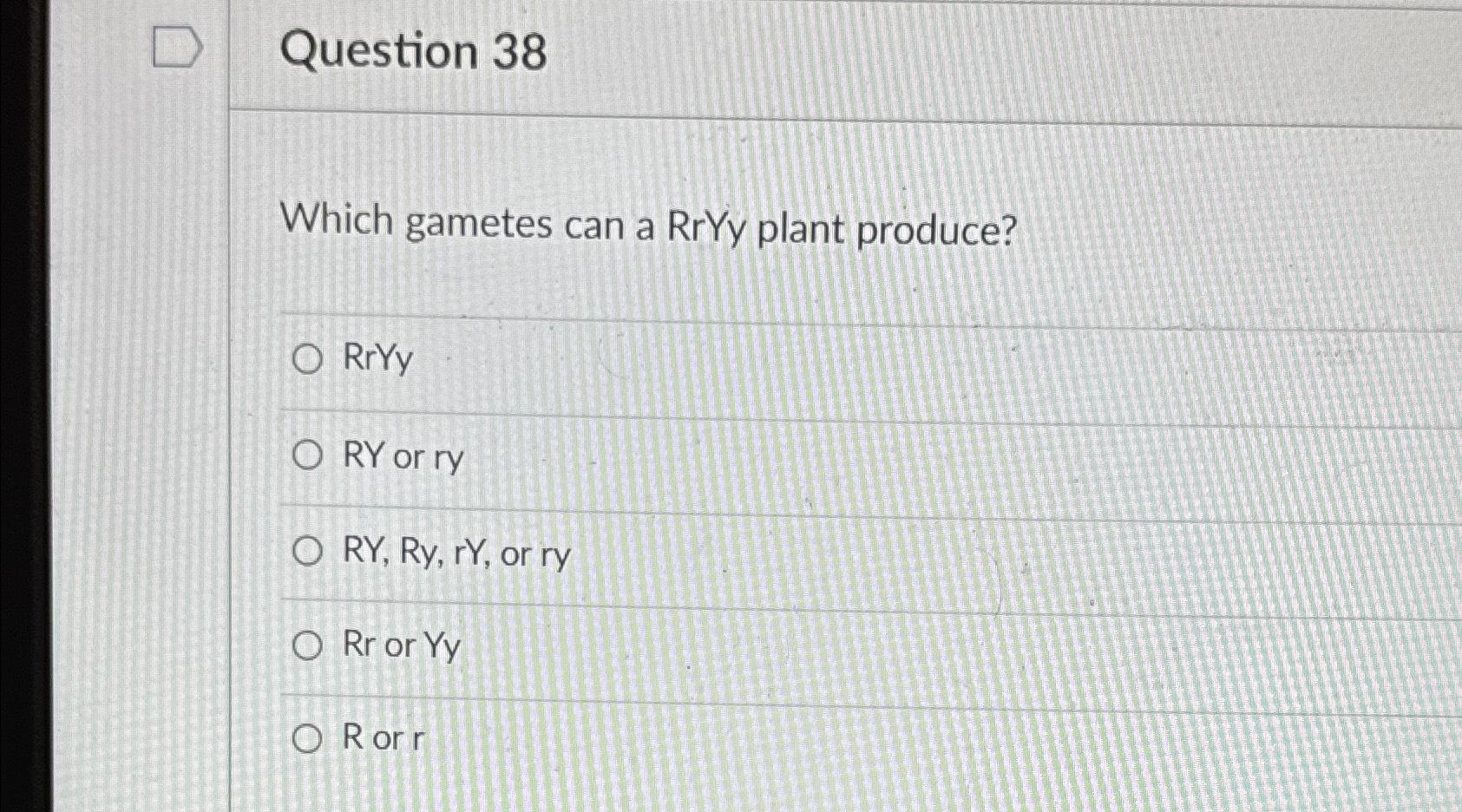 Solved Question 38Which gametes can a RrYy plant | Chegg.com