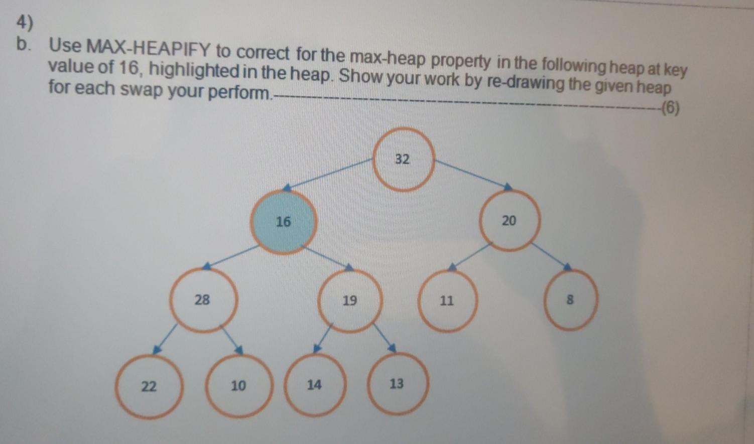 Solved 4) b. Use MAX-HEAPIFY to correct for the max-heap | Chegg.com