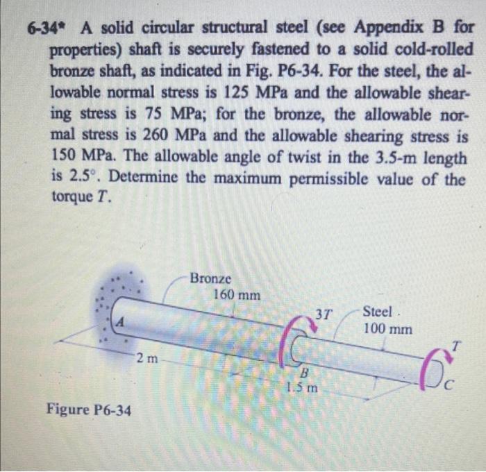 Solved 6-34* A solid circular structural steel (see Appendix | Chegg.com