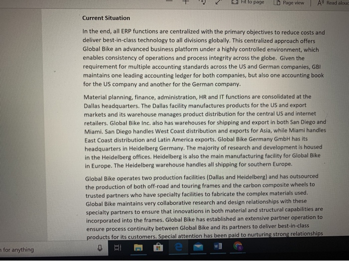 CASE STUDY - Global Bike Incorporated GBI Background | Chegg.com