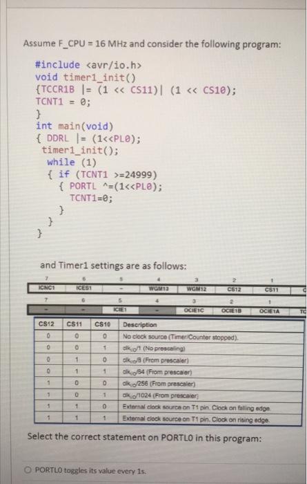 Solved Assume F−CPU=16MHz and consider the following | Chegg.com