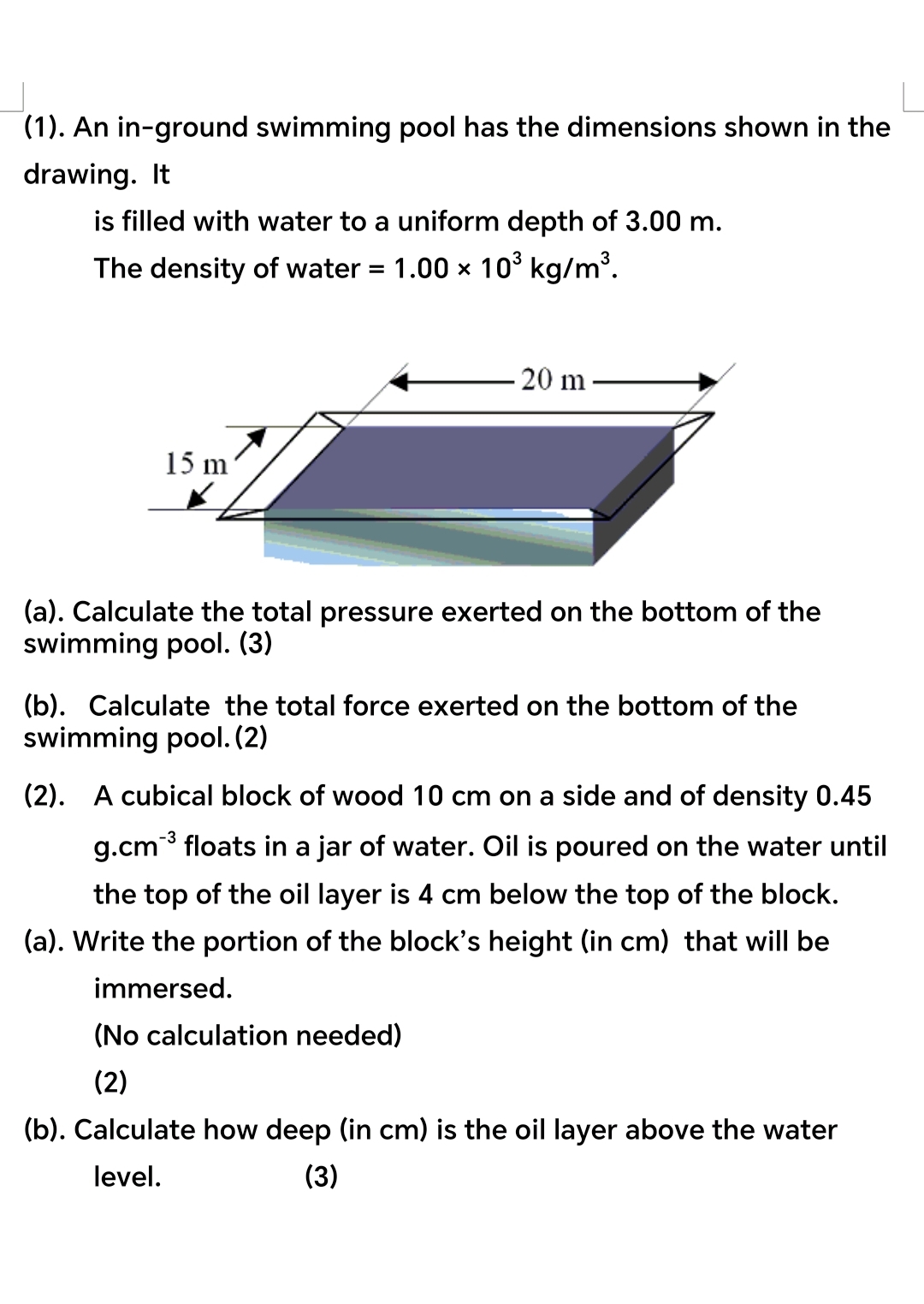 Solved (1). ﻿An in-ground swimming pool has the dimensions | Chegg.com
