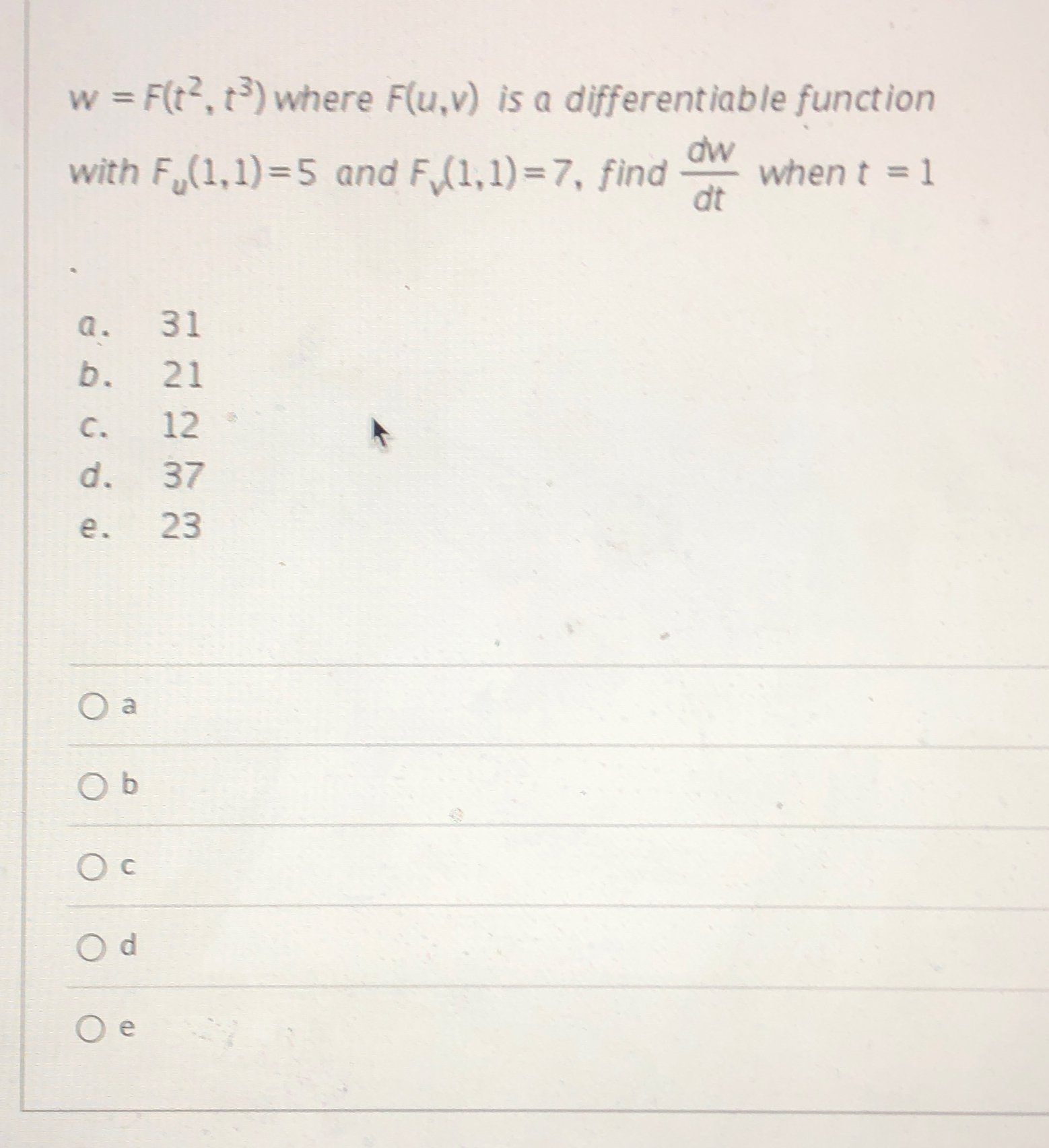 Solved w=F(t2,t3) ﻿where F(u,v) ﻿is a differentiable | Chegg.com