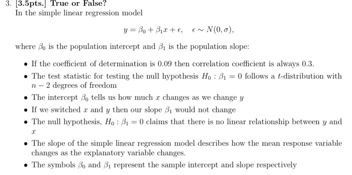 Solved 3. 3.5pts. True or False? In the simple linear | Chegg.com
