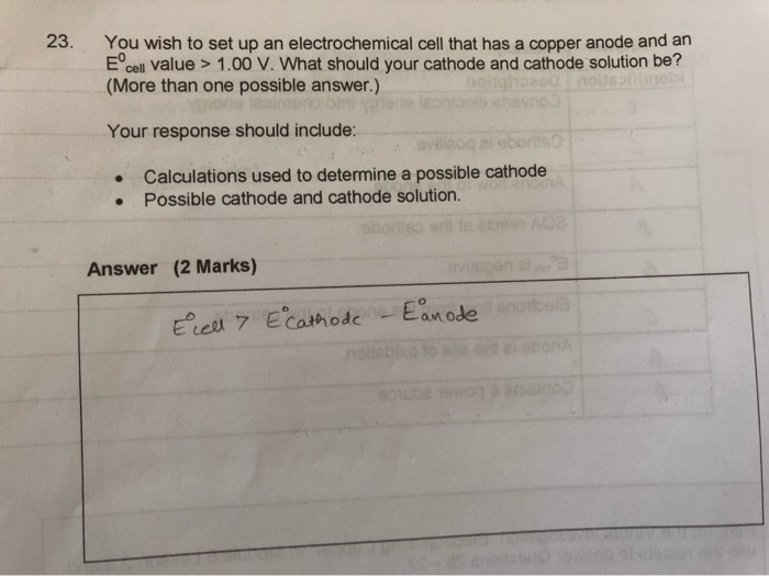 Solved 23. You wish to set up an electrochemical cell that | Chegg.com